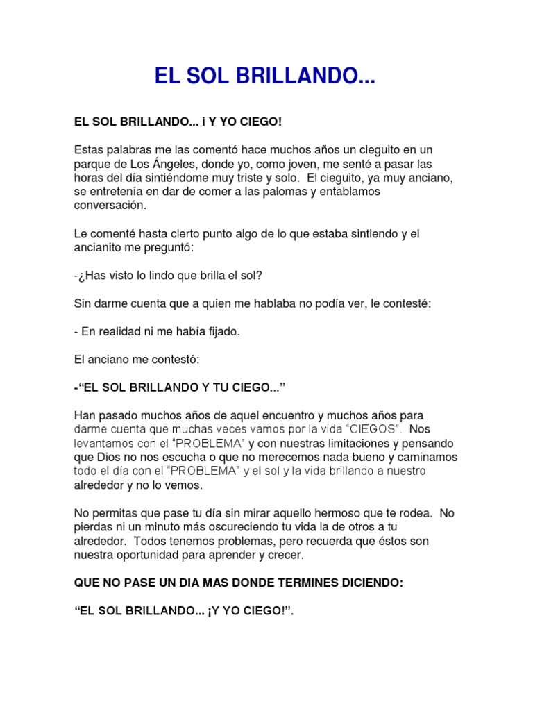 El Sol Brillando y la Ceguera Interior | PDF