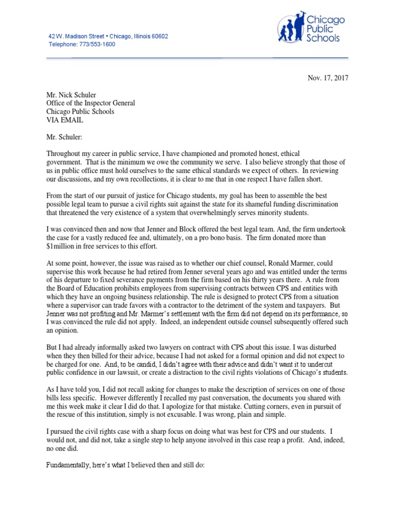 CPS CEO Forrest Claypool Letter To CPS Inspector General Nicholas ...