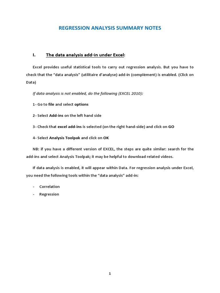 Regression Analysis Summary Notes | PDF | Regression Analysis ...