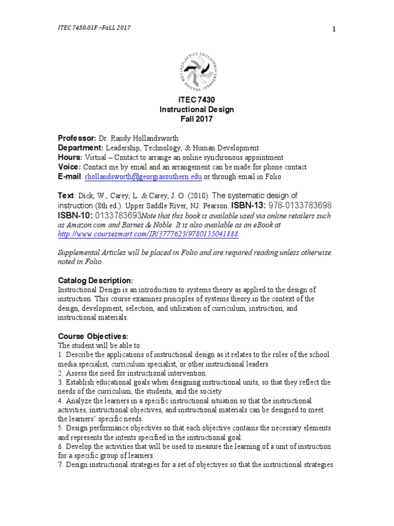 Itec 7430 Syllabus Fall2017 1 | Download Free PDF | Instructional Design | Educational Assessment