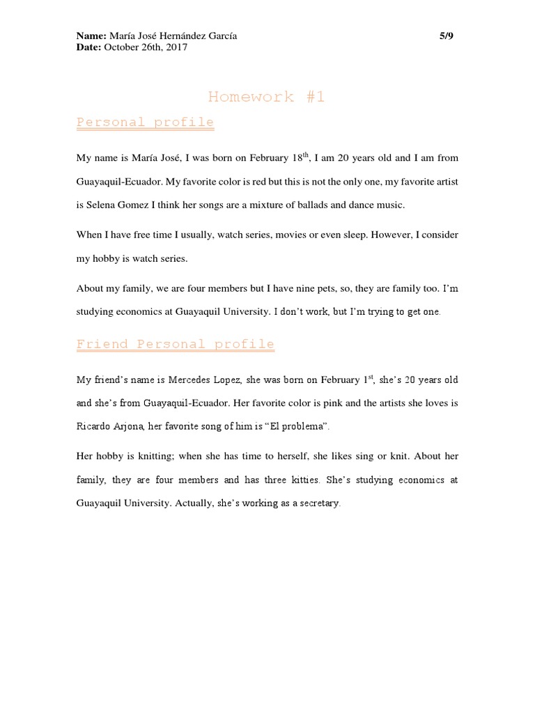 Homework: Personal Profile | PDF