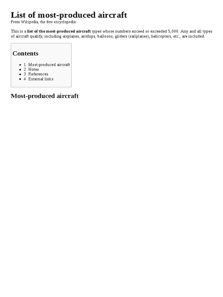 List of Most-Produced Aircraft: From Wikipedia, The Free Encyclopedia ...