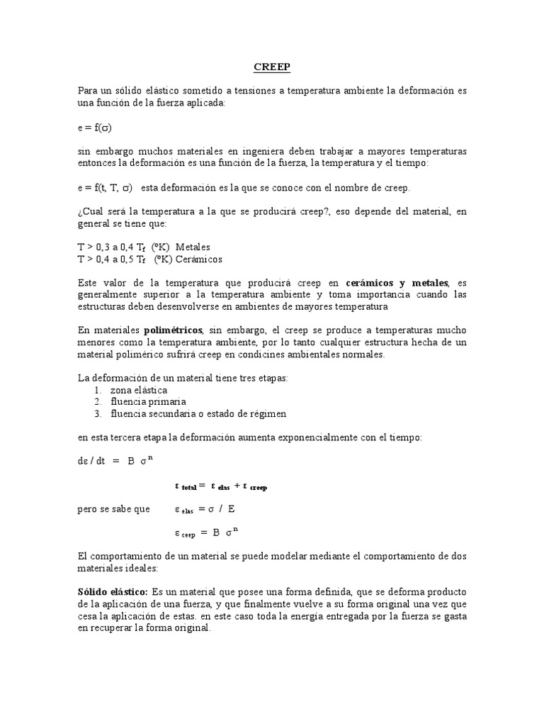 Creep | PDF | Fluencia (deformación) | Elasticidad (Física)