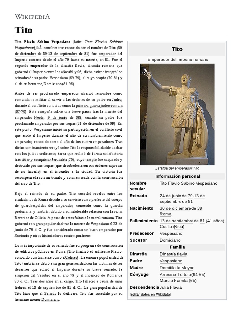 Emperador Tito: Legado y Reinado | PDF | Vespasiano | Titus