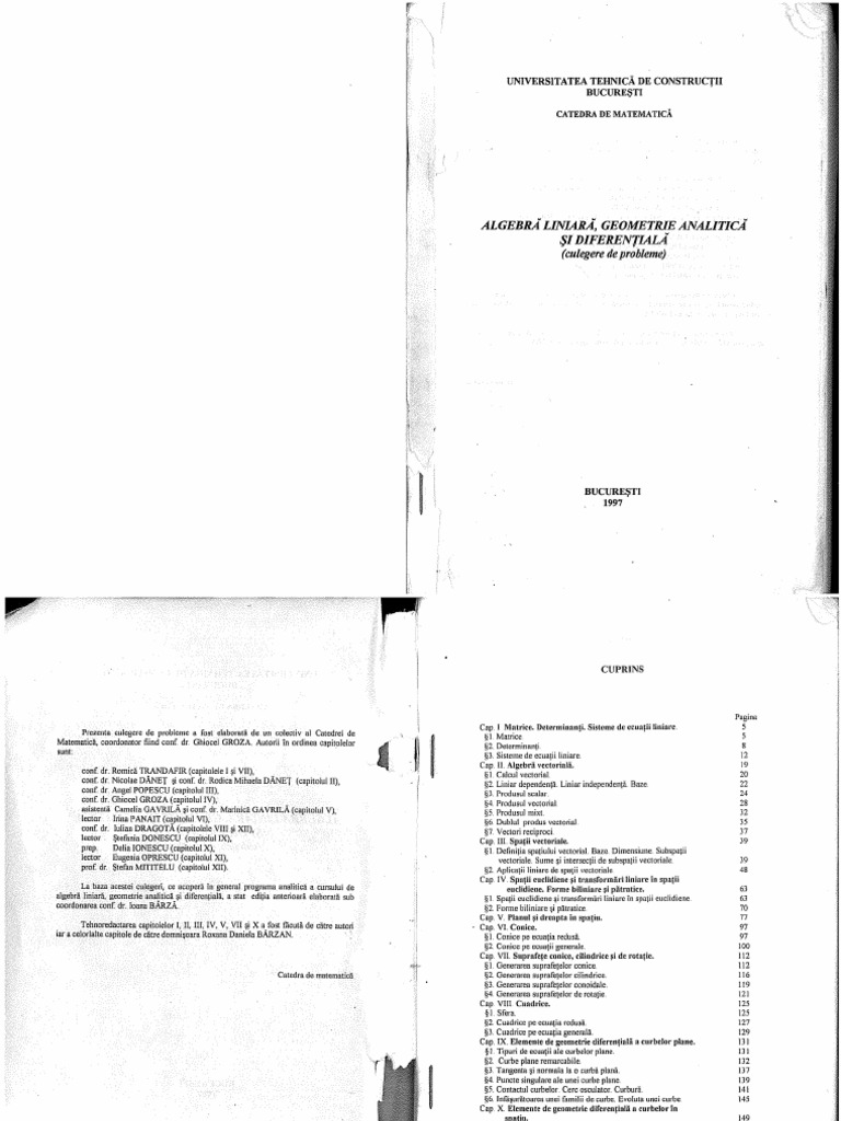 Catedra de Matematica Culegere Algebra Liniara Geometrie Analitica Si ...
