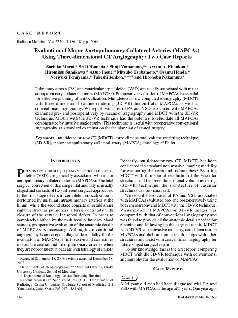 Evaluation of Major Aortopulmonary Collateral Arteries (Mapcas) Using ...