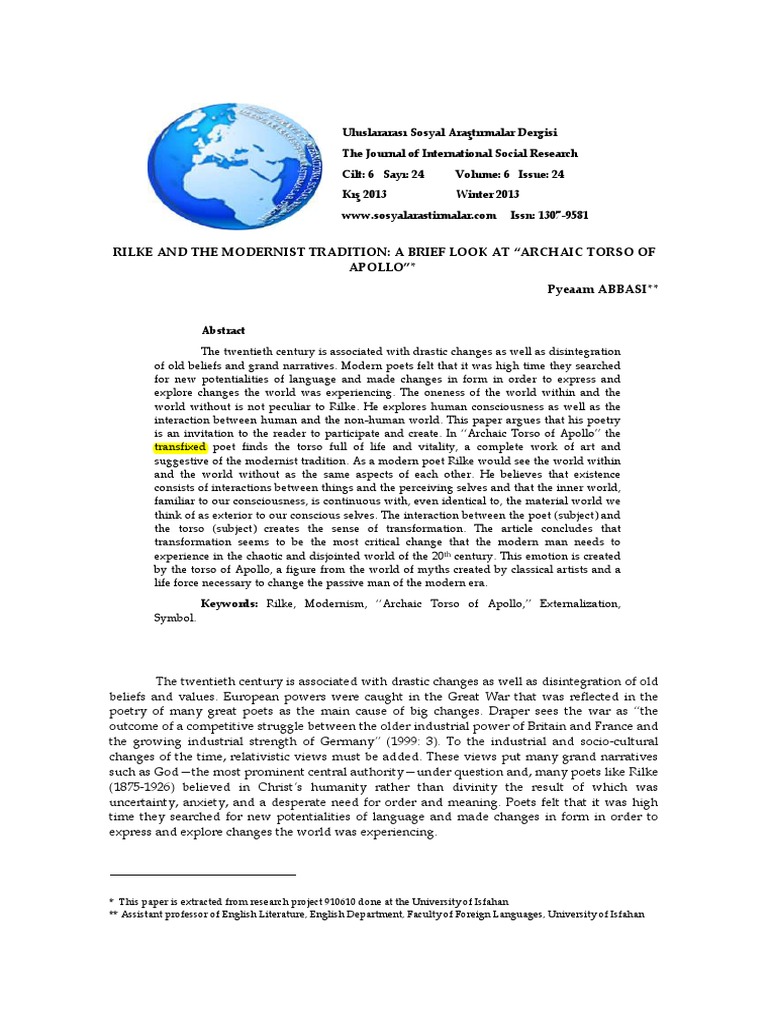 Rilke and The Modernist Tradition: A Brief Look at "Archaic Torso of ...