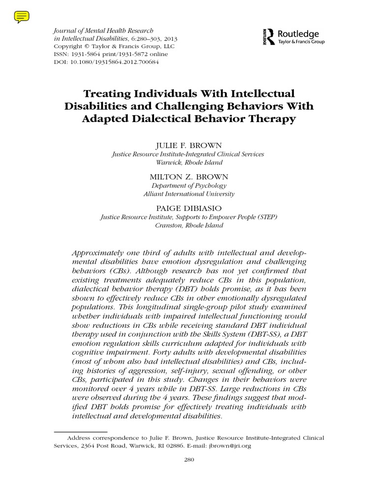 Treating Individuals With Intellectual Disabilities and Challenging ...