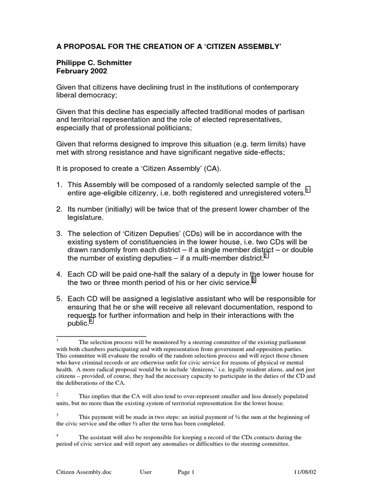 Schmitter, Proposal For The Creation of A Citizen Assembly | PDF ...
