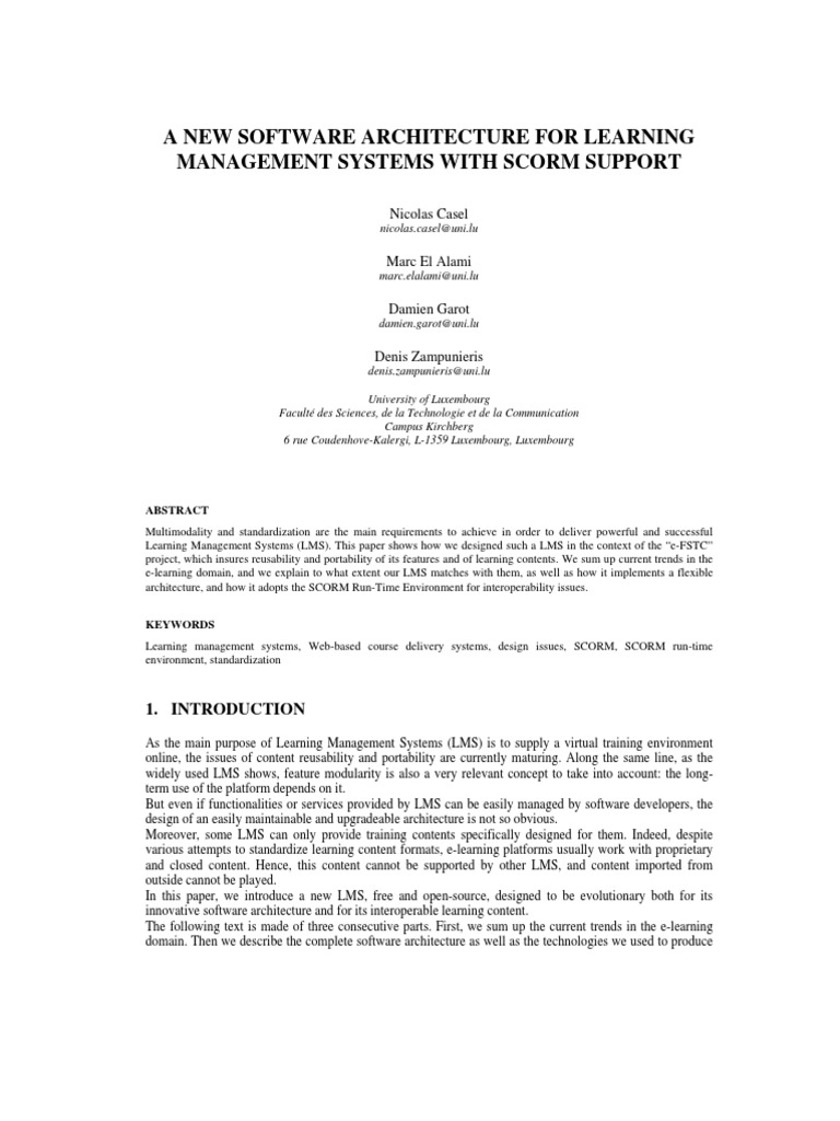 A New Software Architecture For Learning Management Systems With Scorm Support | Download Free ...