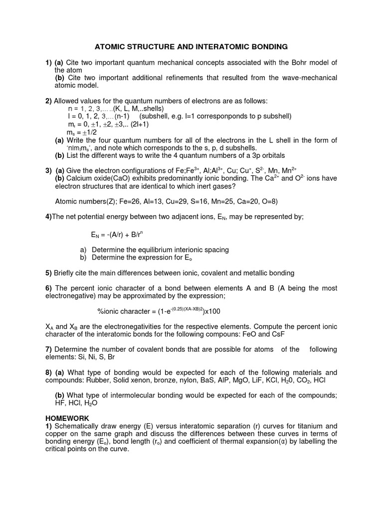 Atomic Structure and Interatomic Bonding | PDF