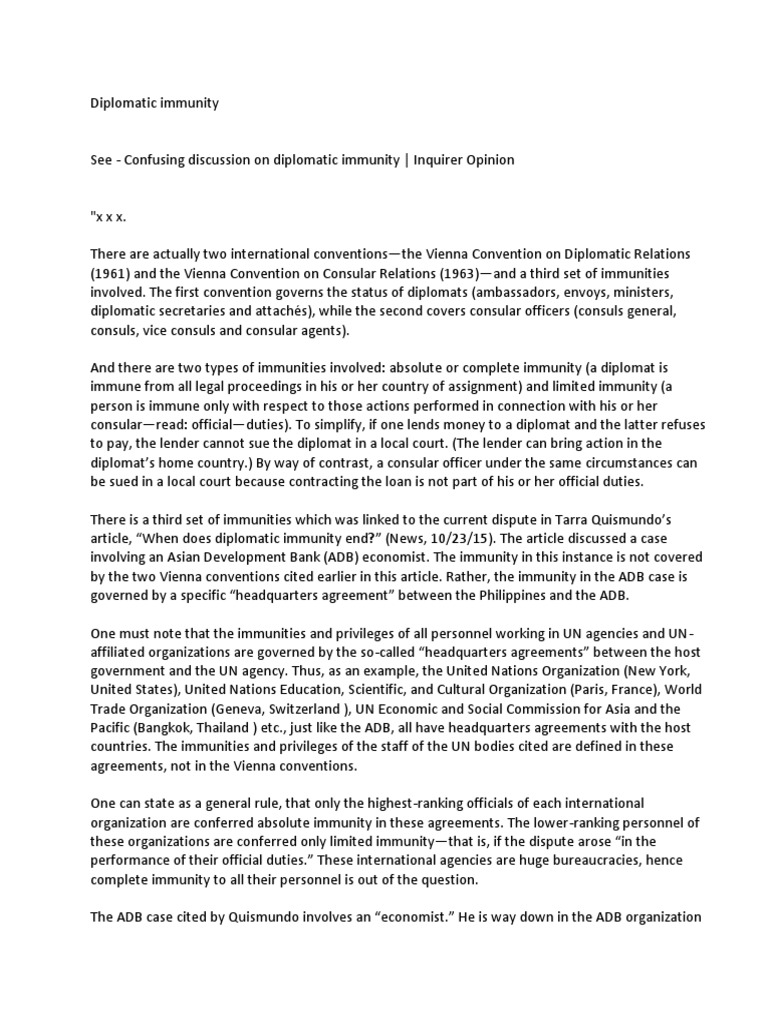 Diplomatic Immunity | PDF | Consul (Representative) | Diplomacy