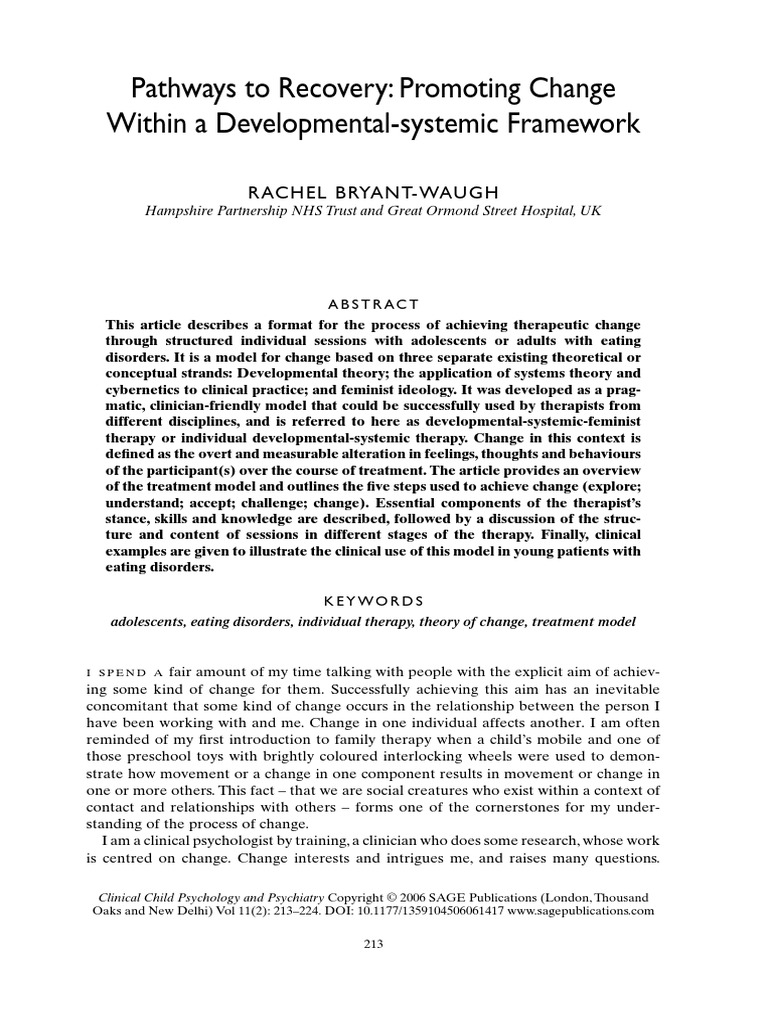 Pathways To Recovery Promoting Change Within A Developmental Systemic ...