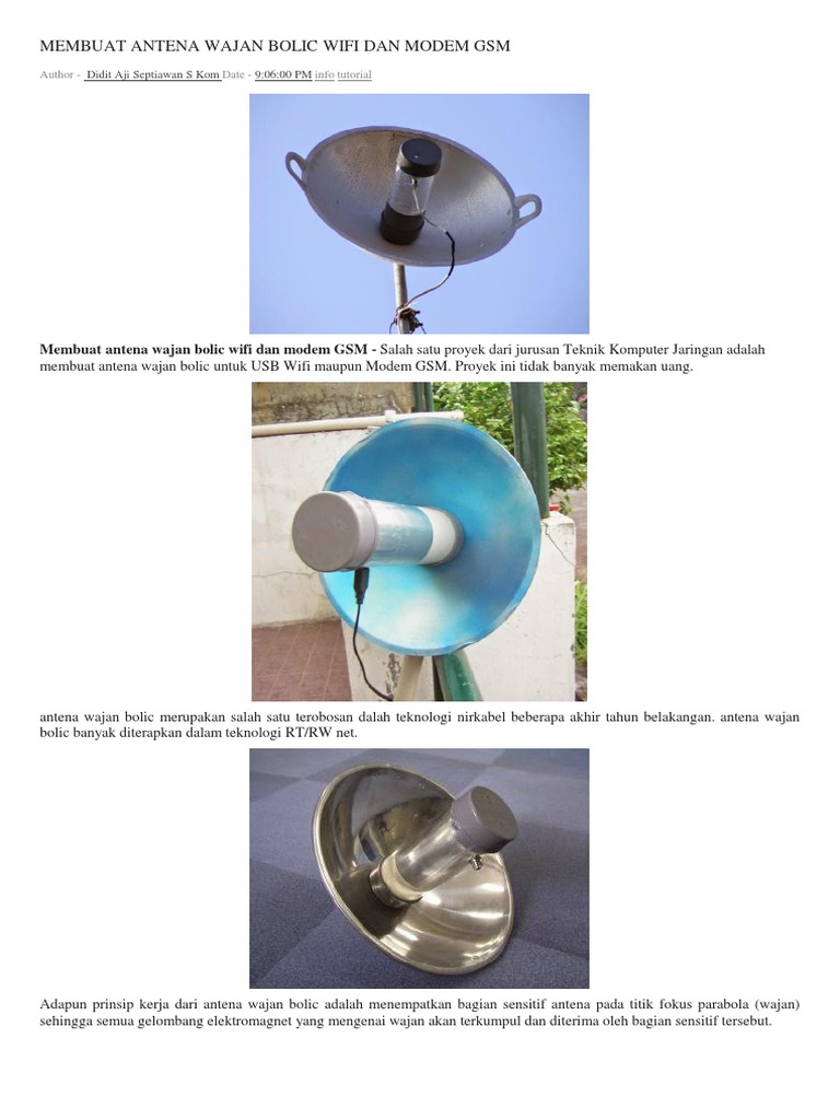 Membuat Antena Wajan Bolic Wifi Dan Modem GSM | PDF | Teknologi & Rekayasa