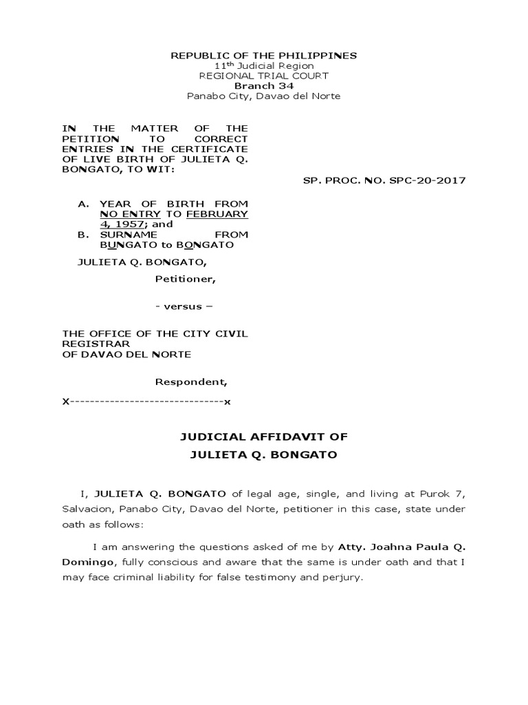 Sample Judicial Affidavit | PDF | Affidavit | Perjury