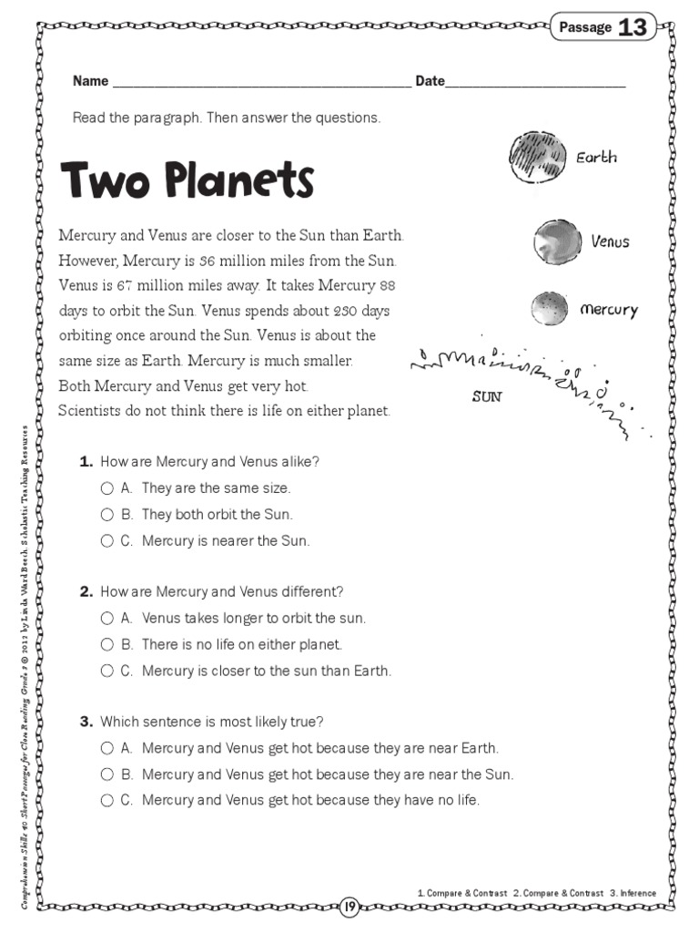Closed Reading 13 - Two Planets | Reading Comprehension | Cognitive Science