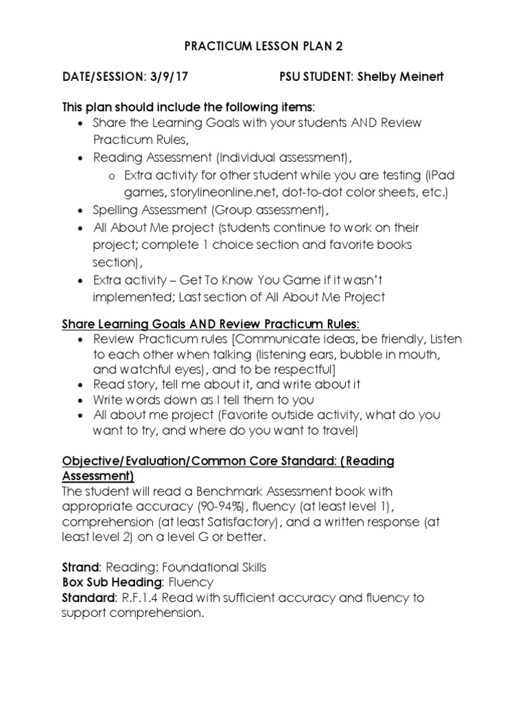 Practicum Lesson Plan 2 | PDF | Fluency | Reading Comprehension