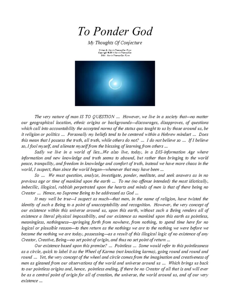 To Ponder God by Marvin Thomas Cox Flynn | PDF | Nothing | Truth
