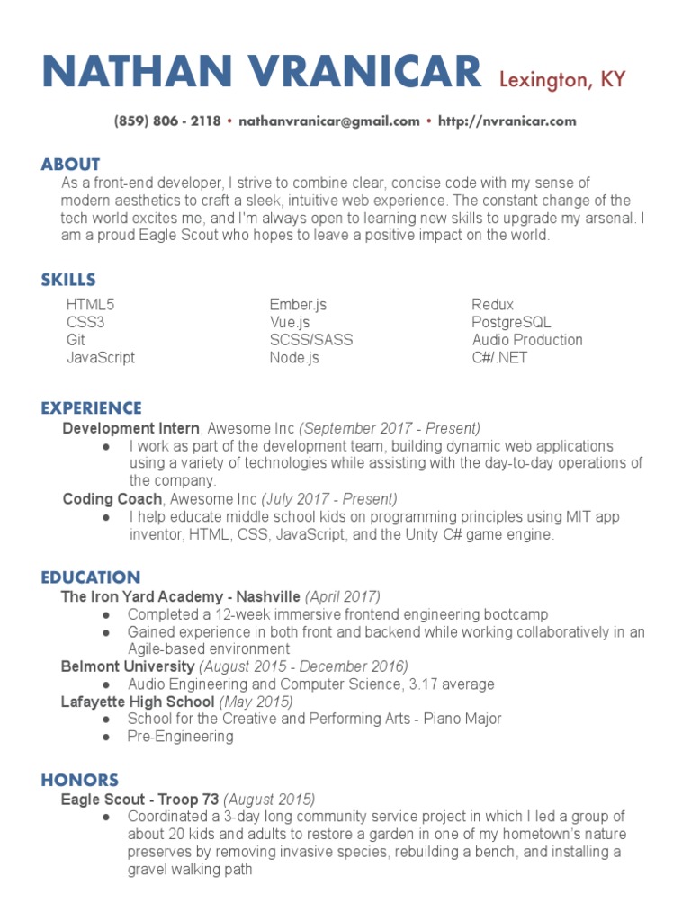 Nathan Vranicar Resume PDF | PDF | Web Application | Java Script