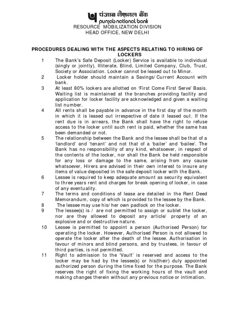 Procedures Dealing With The Aspects Relating To Hiring of Lockers | PDF ...
