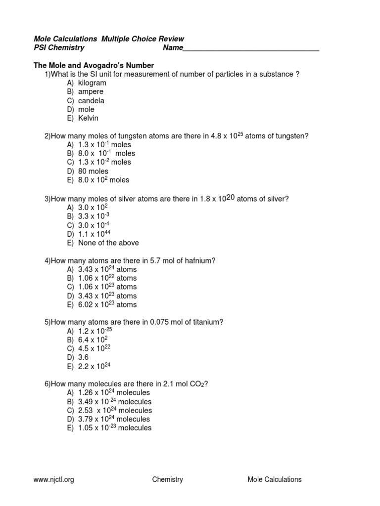 Mole Calculations Review Quiz | PDF | Mole (Unit) | Ion
