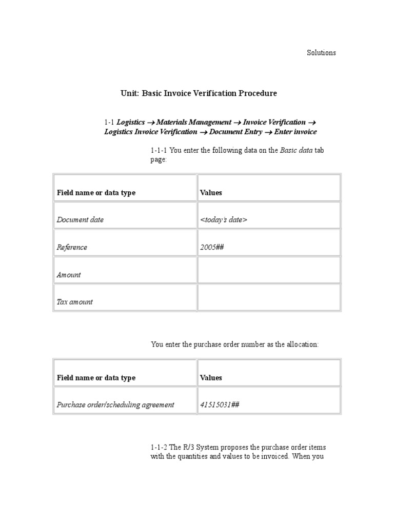 Unit: Basic Invoice Verification Procedure | PDF | Invoice ...