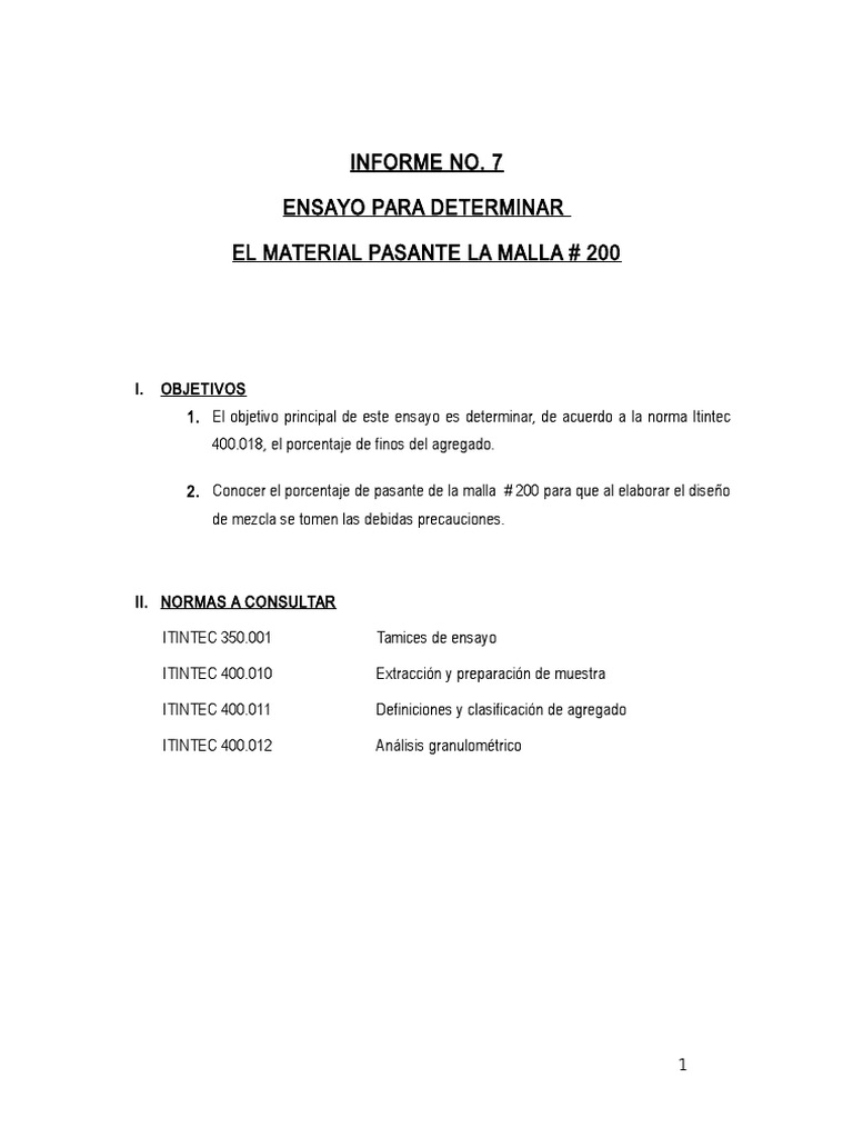 Análisis de material fino pasante de la malla #200 en un agregado para ...