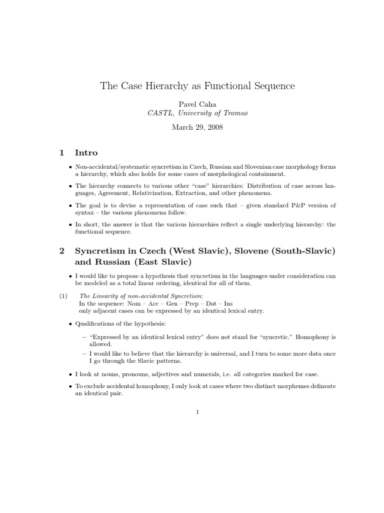 The Case Hierarchy As Functional Sequence: 1 Intro | PDF | Plural ...