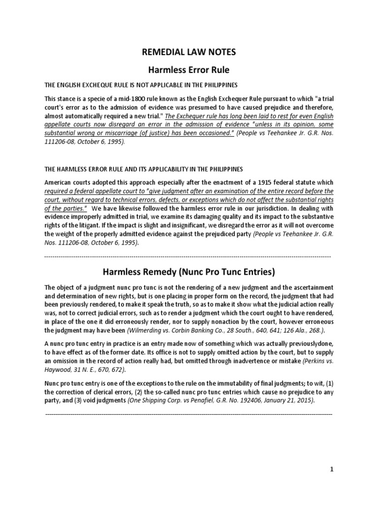 Remedial Law Notes Harmless Error Rule | PDF | Summary Judgment | Pleading