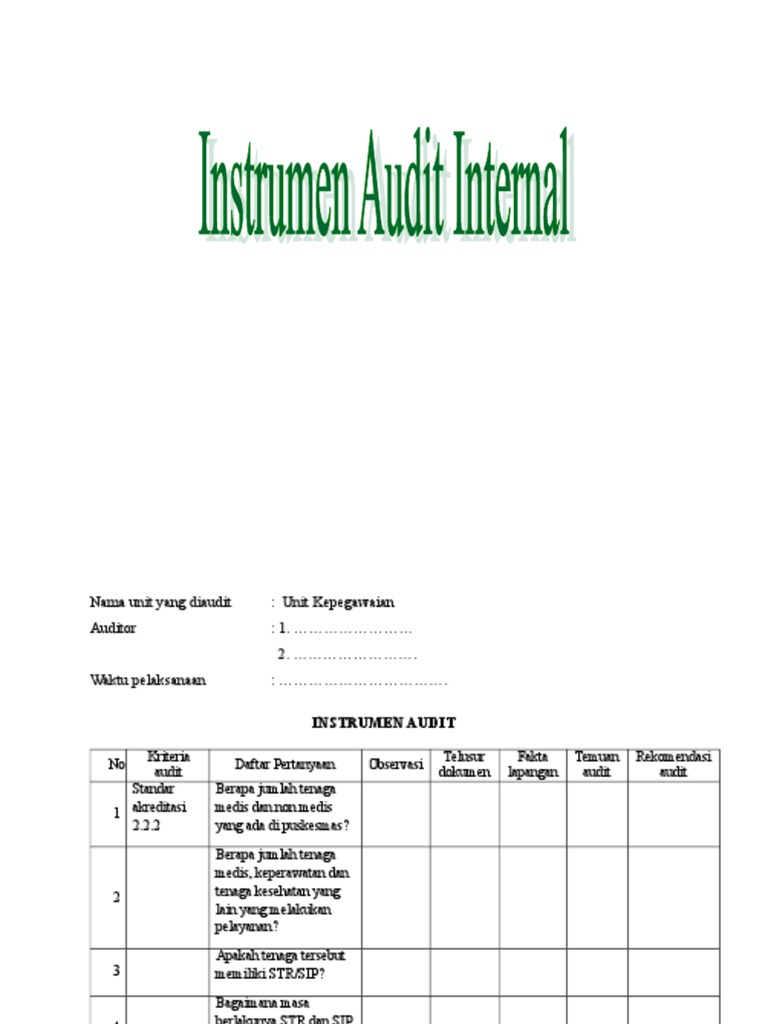 Instrumen Audit Puskesmas Cikokol | PDF