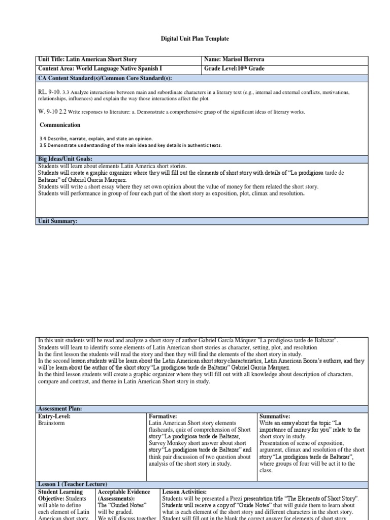 Digital Unit Plan Template 1 1 17 4 | PDF | Gabriel García Márquez ...