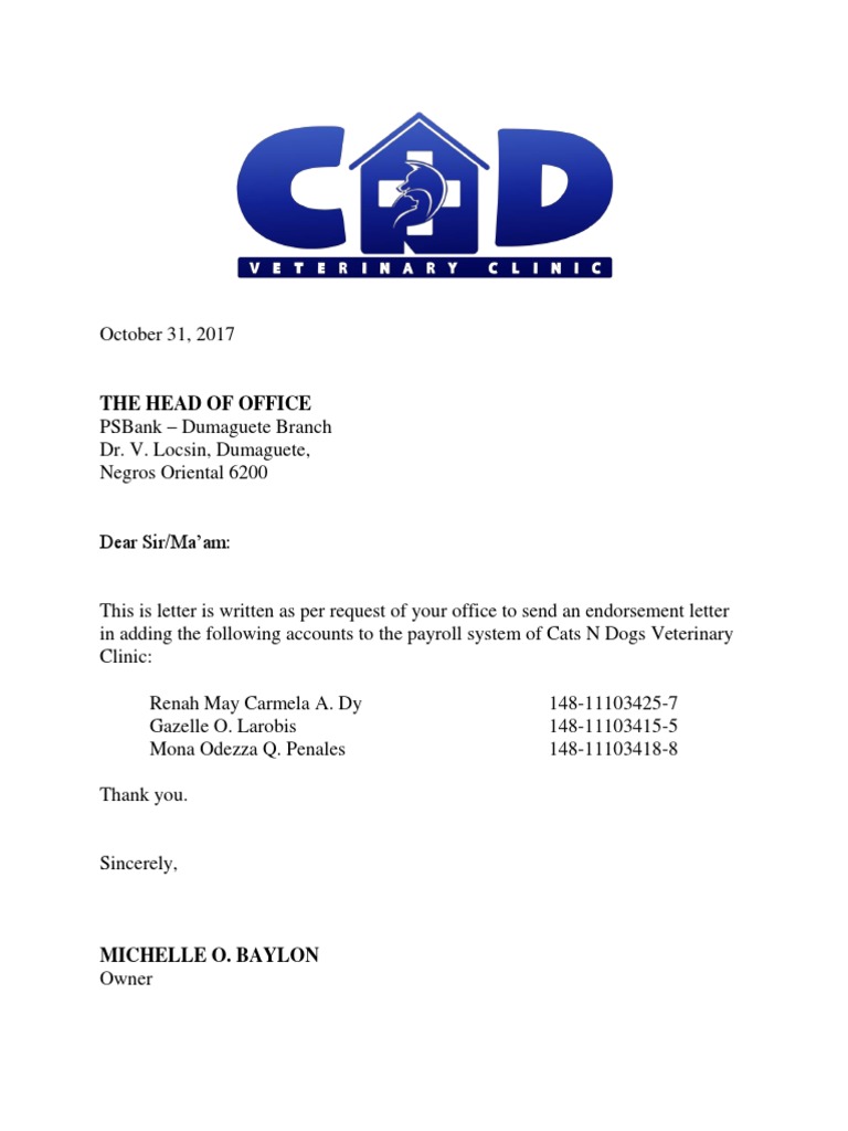 Psbank Endorsement Letter | PDF