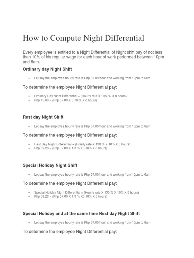 How To Compute Night Differential | PDF | Business Ethics | Labour Law