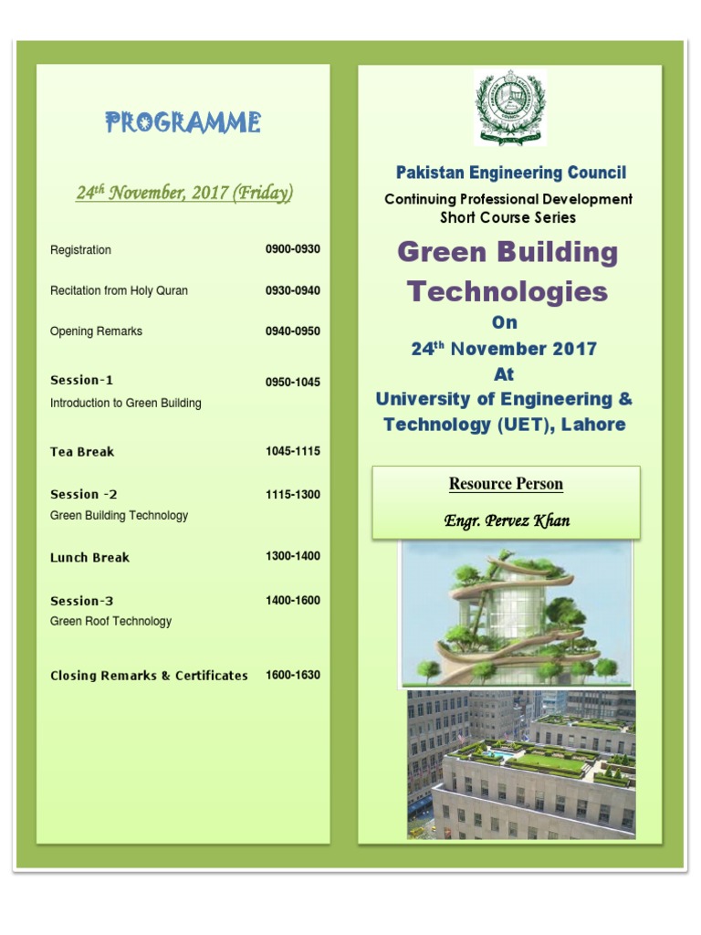 Green Building Technologies: Programme | PDF | Green Building | Engineering