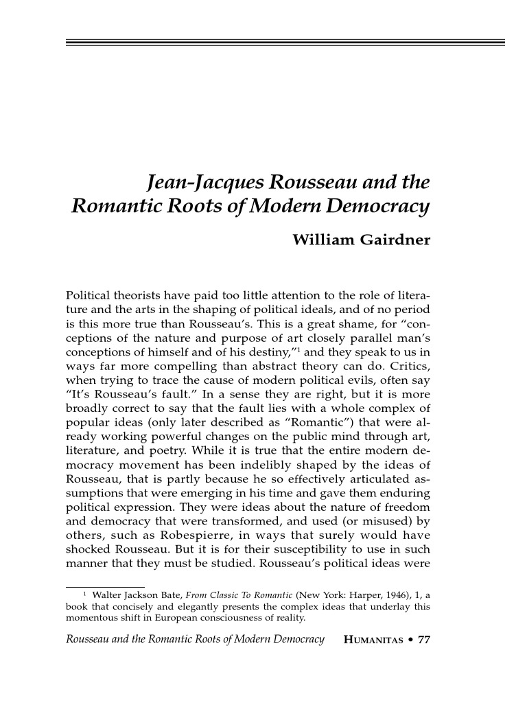 Jean-Jacques Rousseau and The Romantic Roots of Modern Democracy | PDF ...