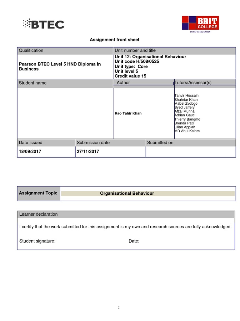 Unit 12 Assignment Brief - 2 | PDF | Motivation | Motivational