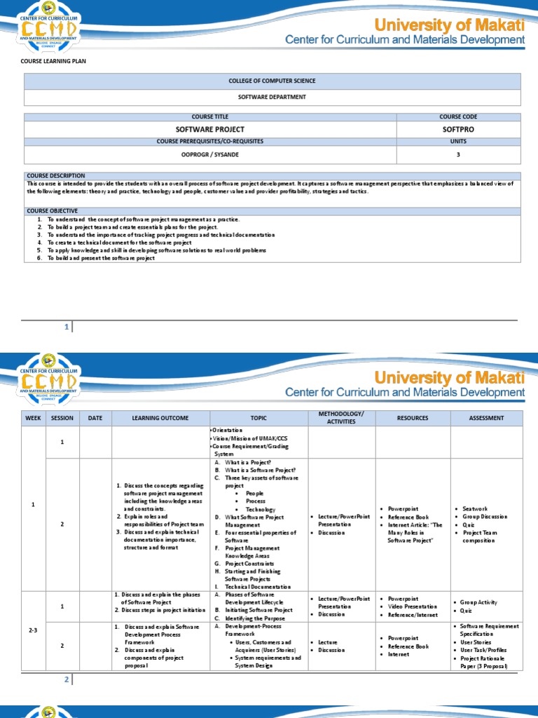 Software Project Softpro: Course Learning Plan | PDF | Project ...