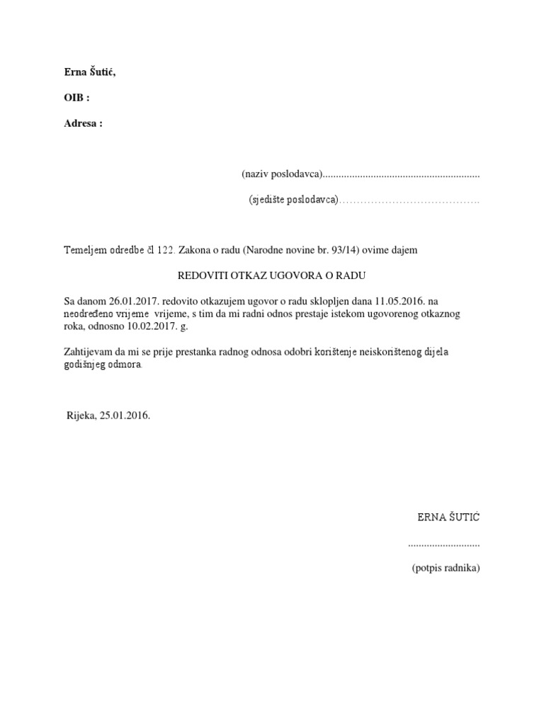 Erna Šutić-Otkaz Ugovora o Radu1 | PDF