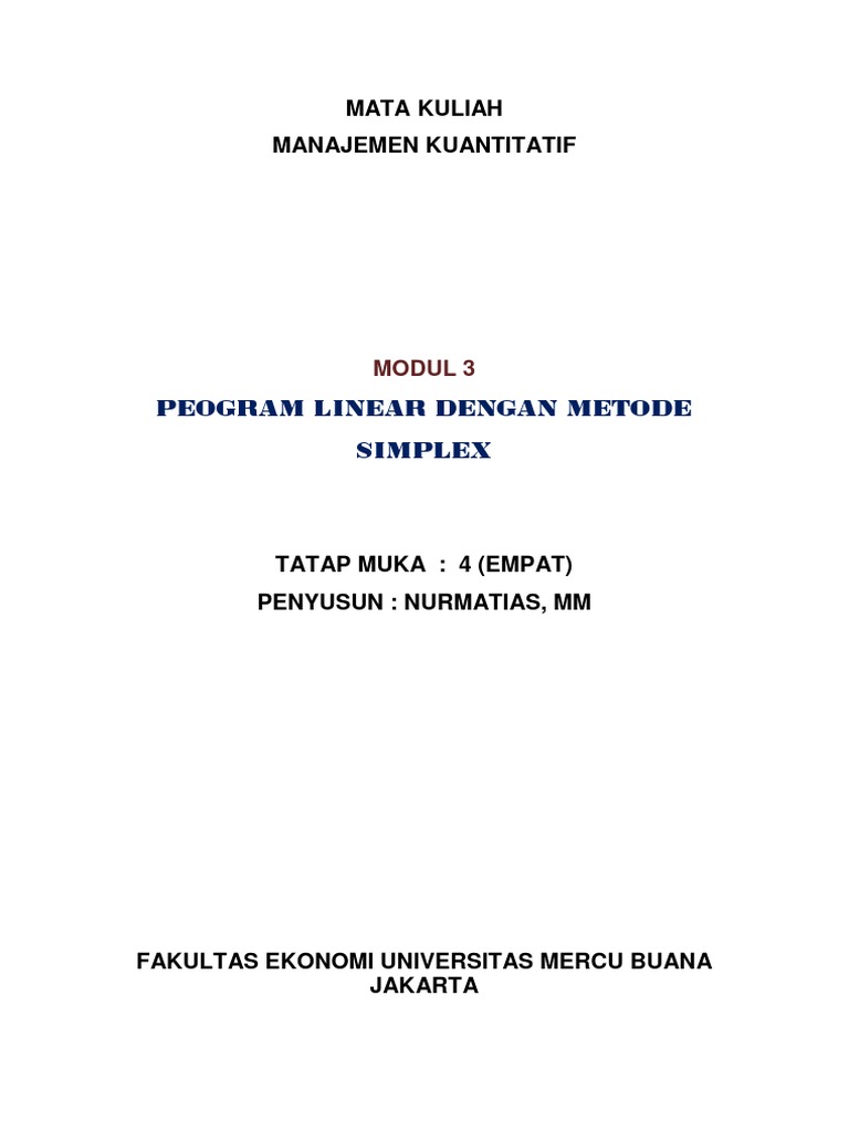 Teori Metode Simplex | PDF | Metode & Bahan Ajar