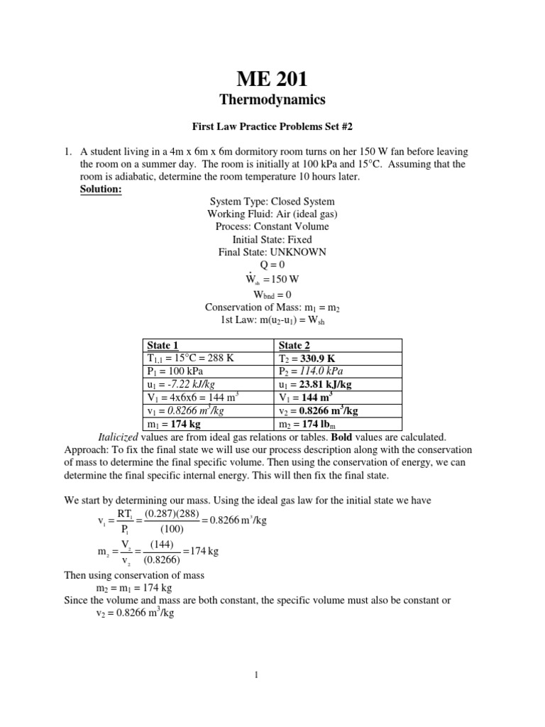 Thermodynamics: First Law Practice Problems Set #2 | Download Free PDF ...