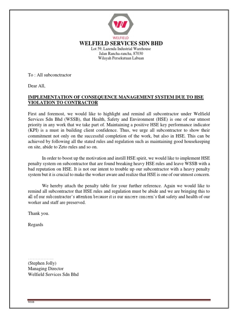 Welfield Services SDN BHD: Implementation of Consequence Management ...