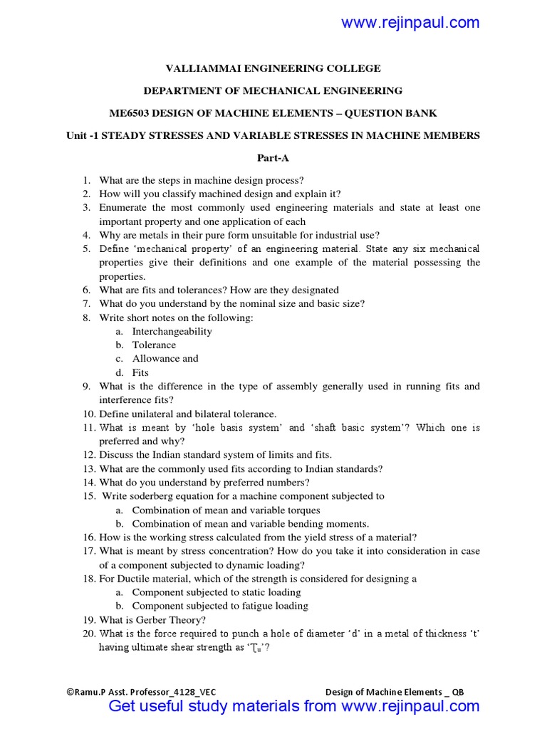 DME Questions | PDF | Strength Of Materials | Screw
