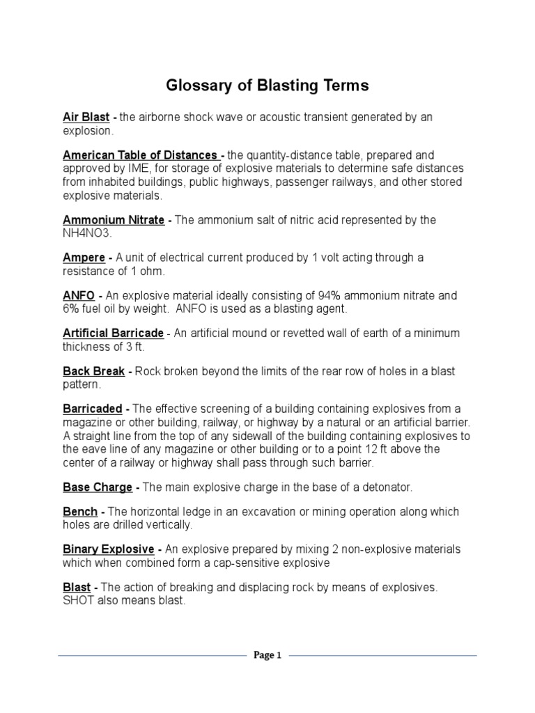 Glossary of Blasting Terms | PDF | Explosive Material | Explosion