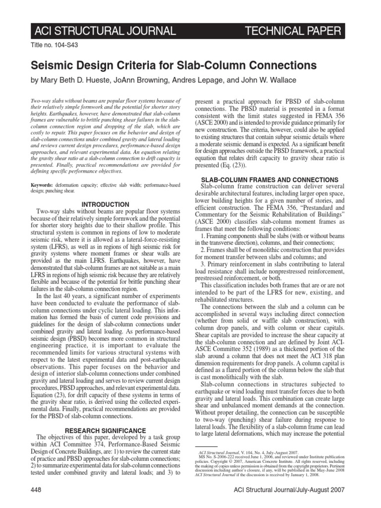 Seismic Design Criteria For Slab-Column Connections | PDF | Strength Of ...