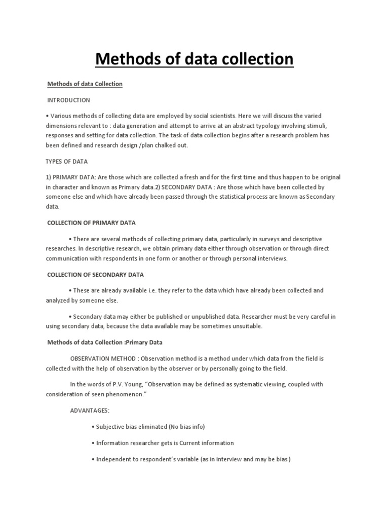 Methods of Data Collection RM Chapter 6 | PDF | Questionnaire | Observation