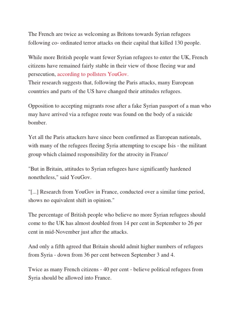 French vs. British Attitudes on Syrian Refugees | PDF | Refugees Of The ...