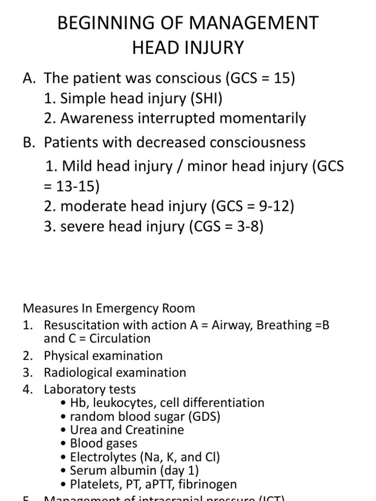 Head Injury Management Protocols | PDF