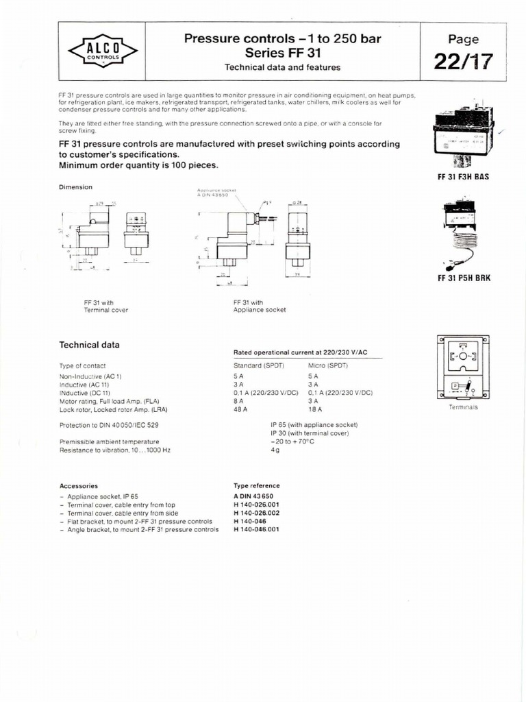 ALCO Pressure Switches | PDF | Electrical Connector | Switch