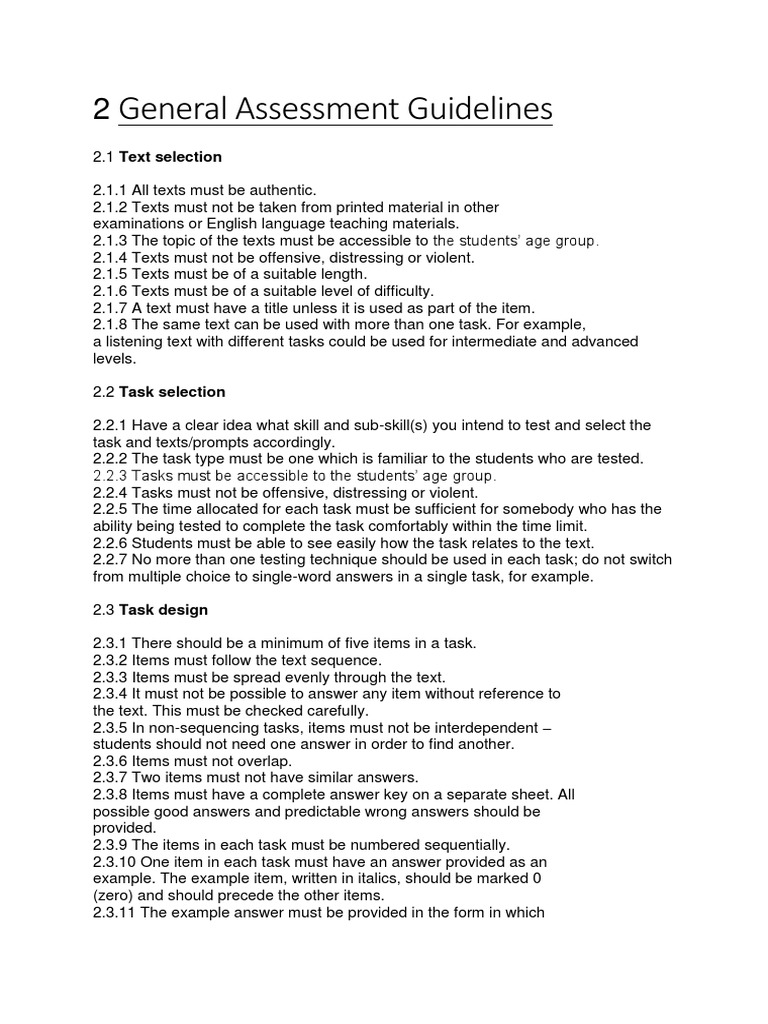 General Assessment Guidelines: Text selection | Multiple Choice | Test ...