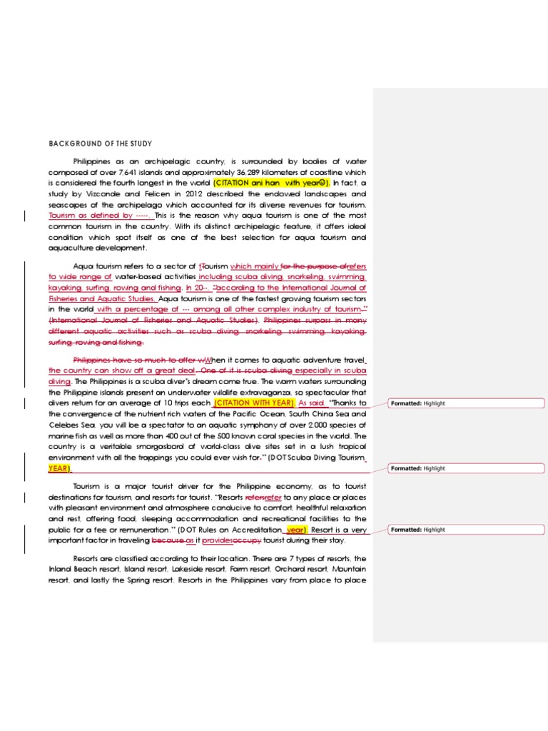 Background of The Study: Formatted: Highlight | PDF | Resort | Tourism